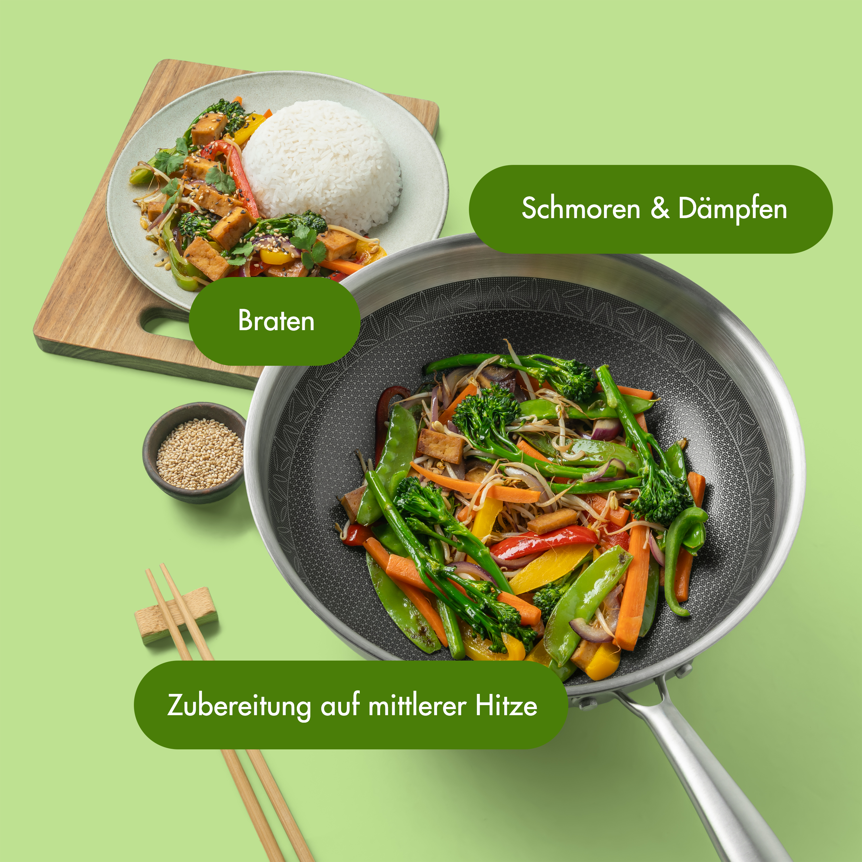 Wok kaufen | 28cm | Wok mit Deckel | REISHUNGER