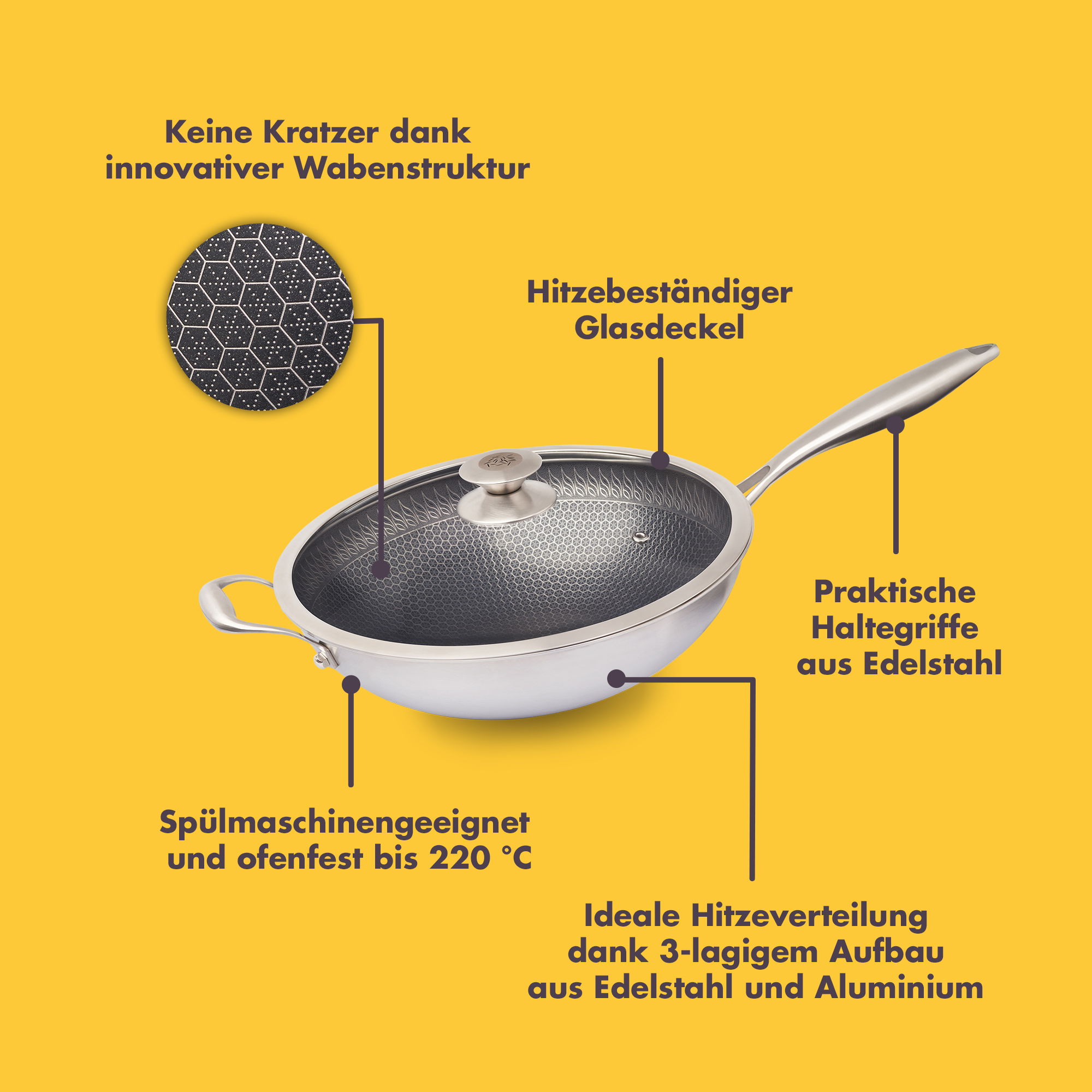 Wok kaufen | 32cm | Wok Pfanne mit Deckel | REISHUNGER