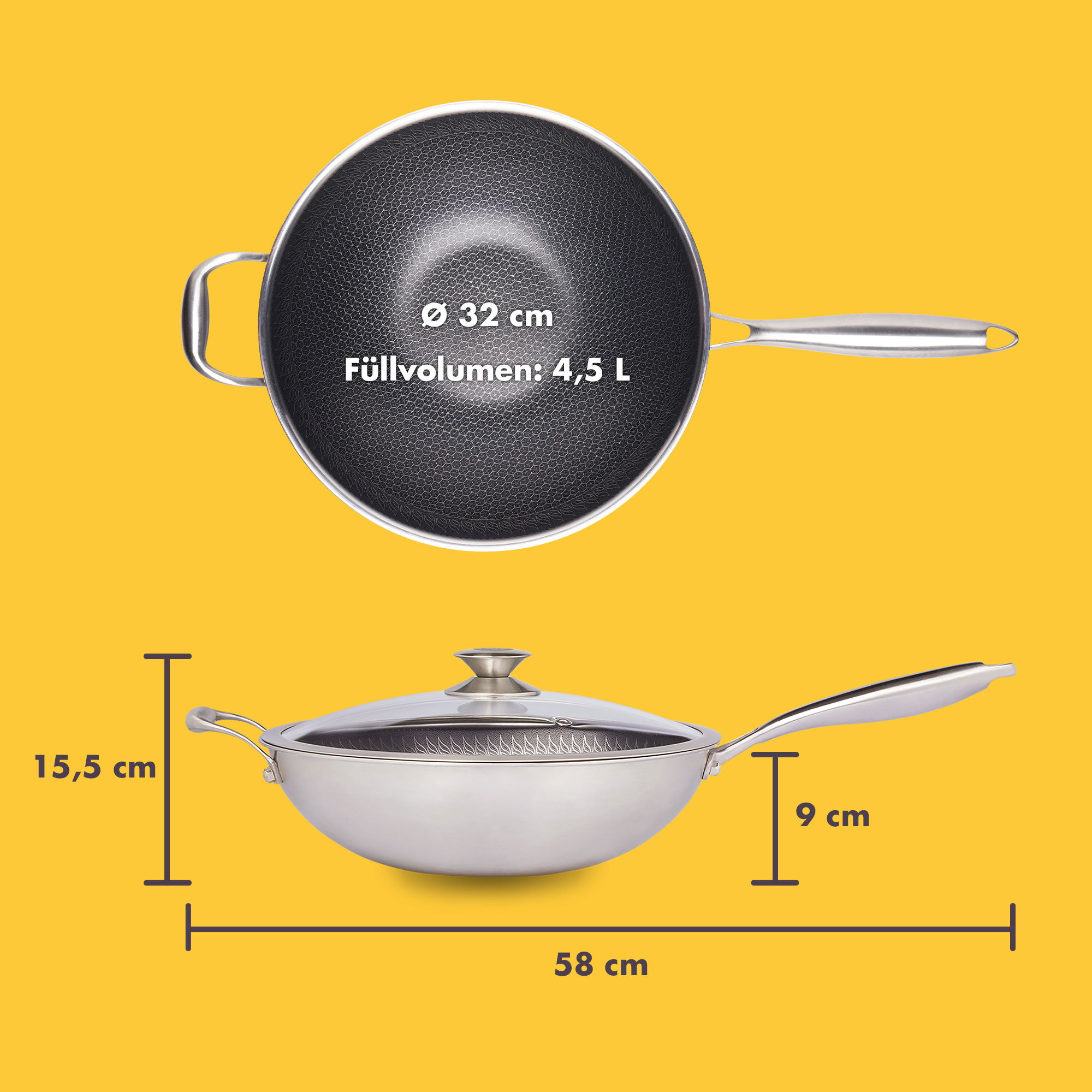 Wok kaufen | 32cm | Wok Pfanne mit Deckel | REISHUNGER