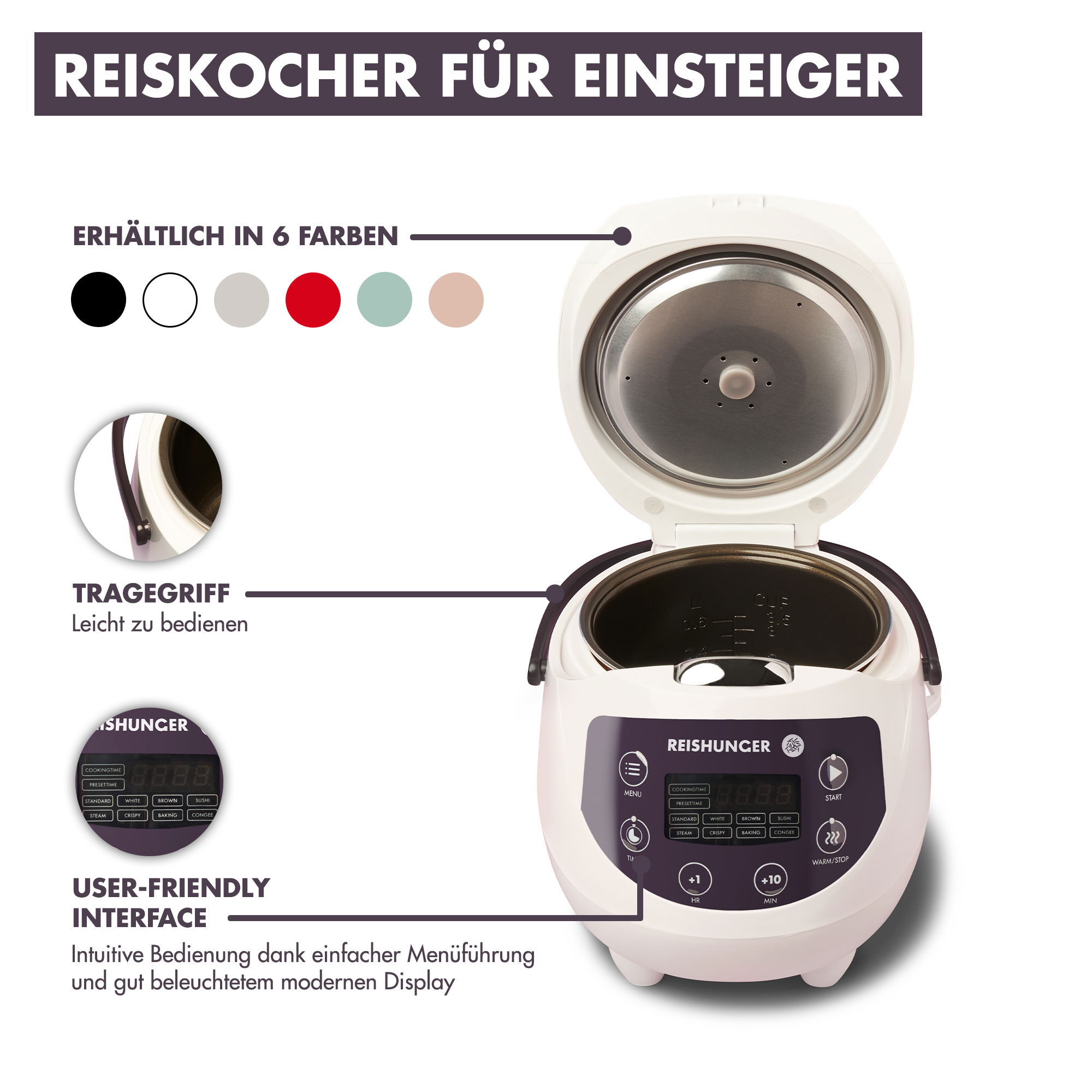 Digitaler Mini Reiskocher kaufen | 3 Portionen Reis | REISHUNGER