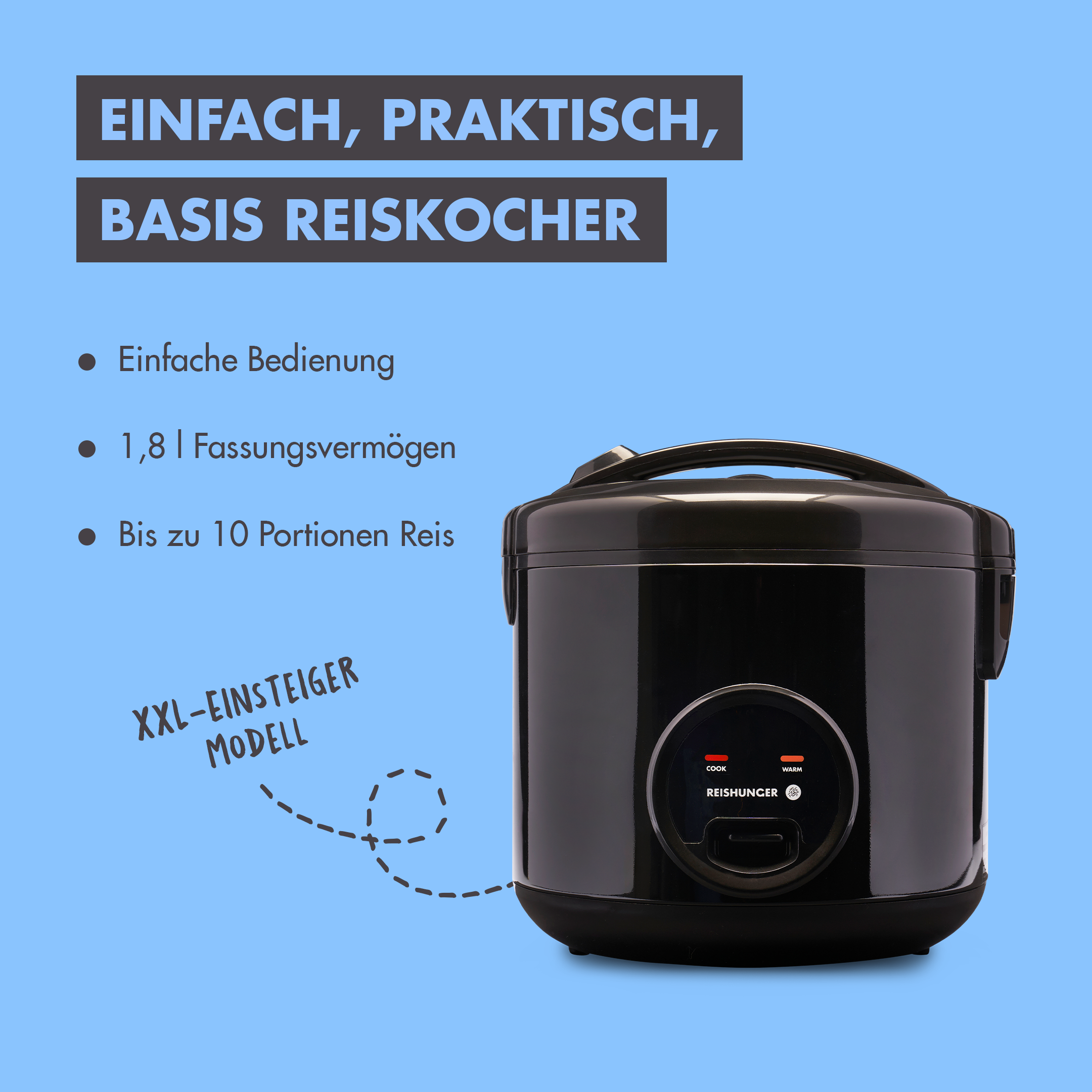 Großen Basis Reiskocher kaufen | 1,8 Liter | REISHUNGER