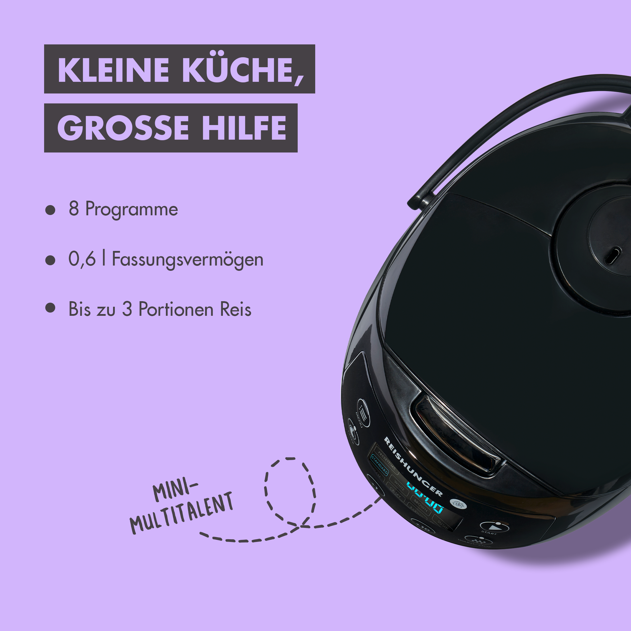 Digitaler Mini Reiskocher kaufen | 3 Portionen Reis | REISHUNGER