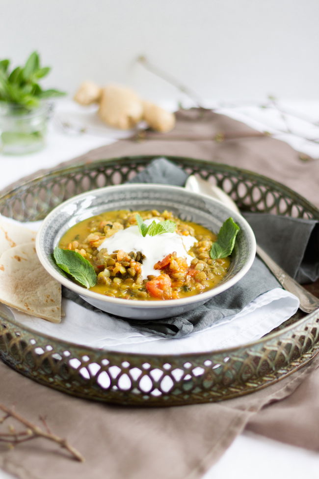 Linsen Dhal mit Ingwer Shrimps