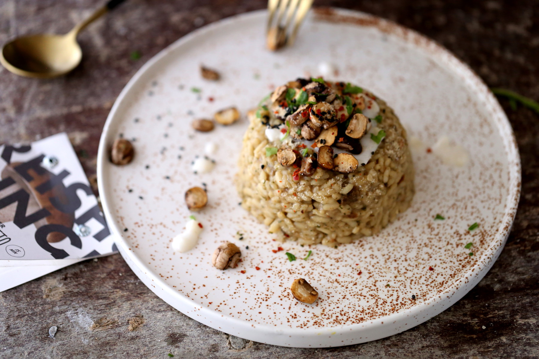Pilz Risotto mit Pilzen und Cashew-Kokoscreme