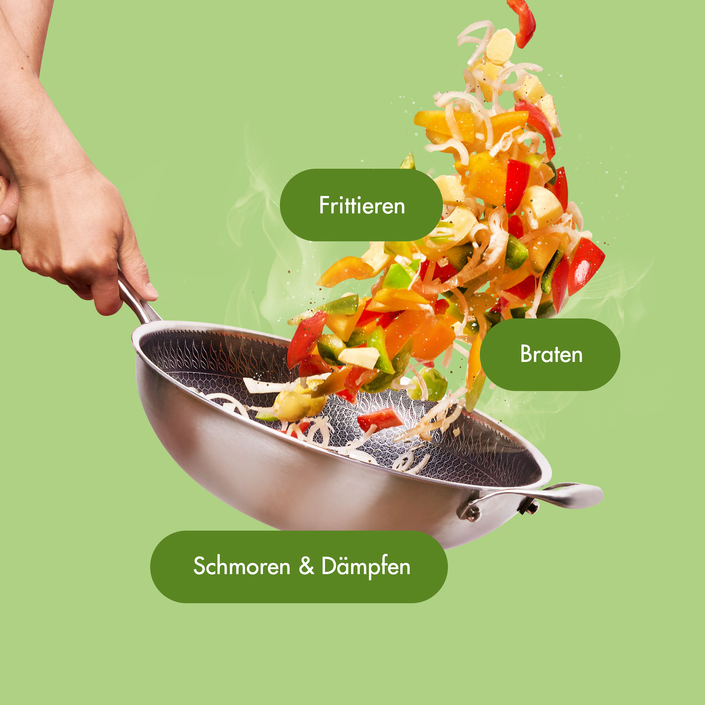Wok kaufen | 32cm | Wok Pfanne mit Deckel | REISHUNGER